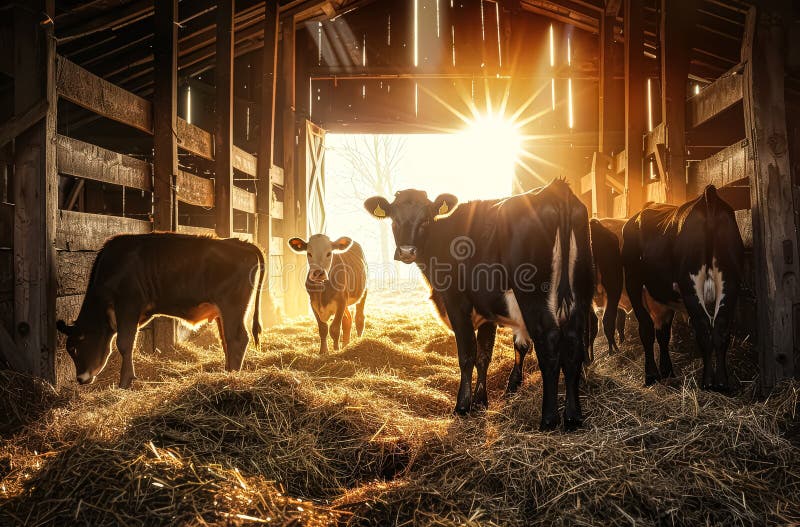 Group of Cows are Standing in a Field with the Sun Shining on Them ...