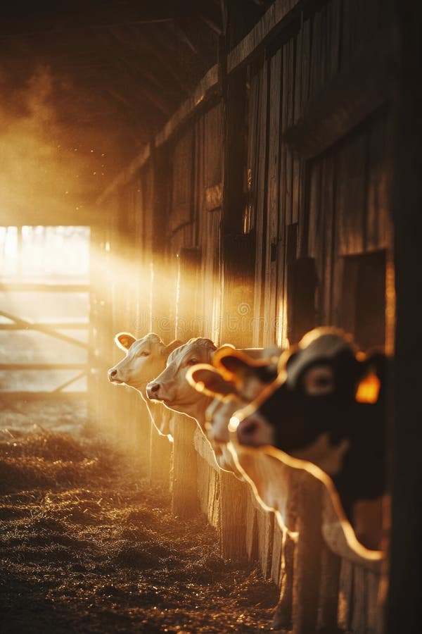 A Group of Cows Standing Together in a Barn, Ideal for Farm or ...