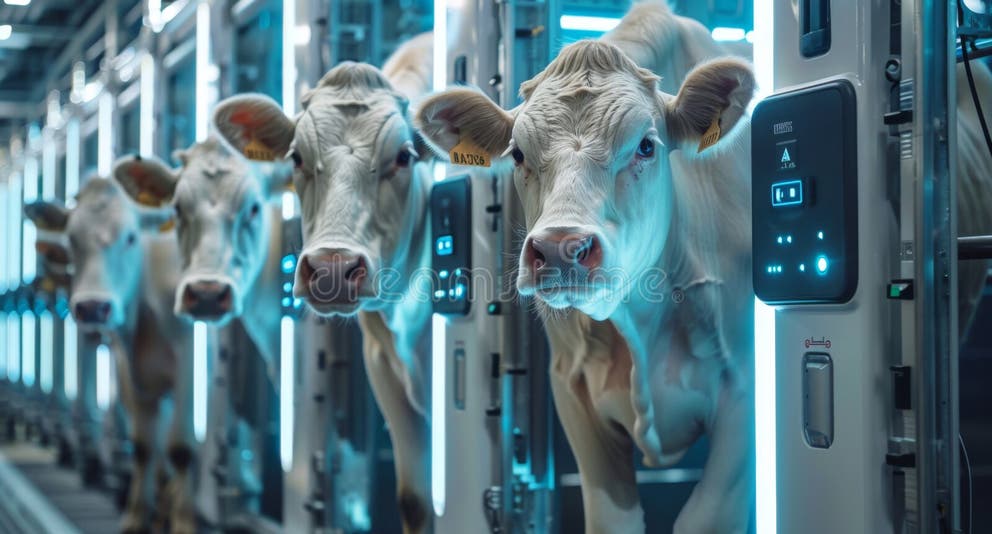 Group of Cows Standing Together in Room Stock Image - Image of ...