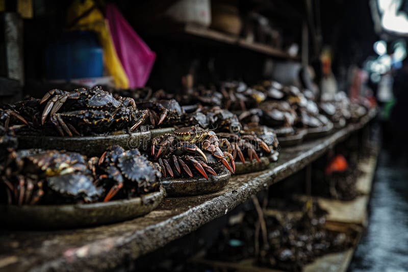 A Group of Crabs Sitting on Top of a Shelf, Possibly in a Display Case ...