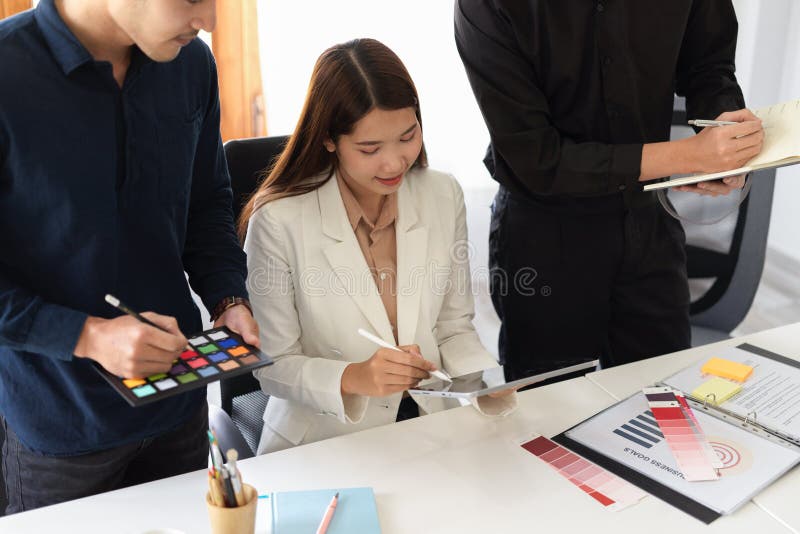 A Group of Creative Interior Designers are Working Together Stock Image ...