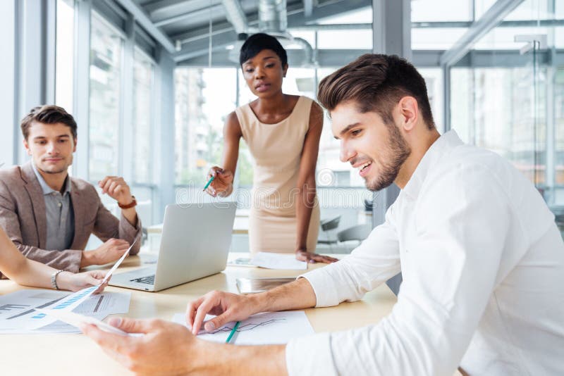 Group of Creative People Making Project Together in Conference Room ...