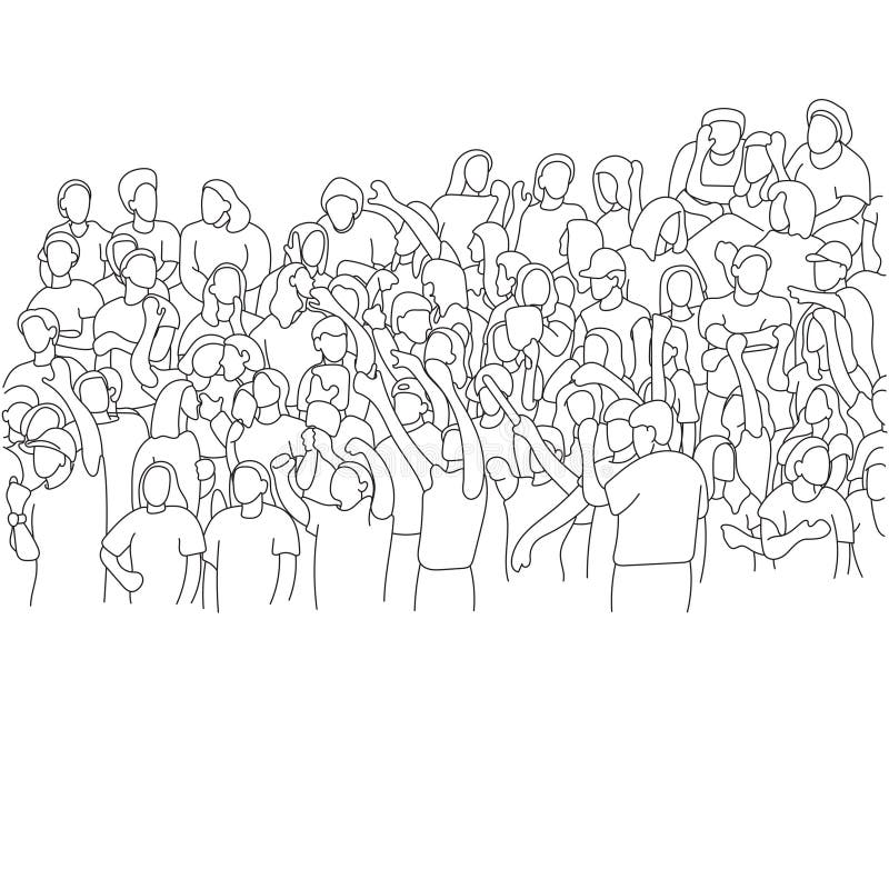 Group of Crowded People Cheering on Stadium Illustration Vector Hand ...