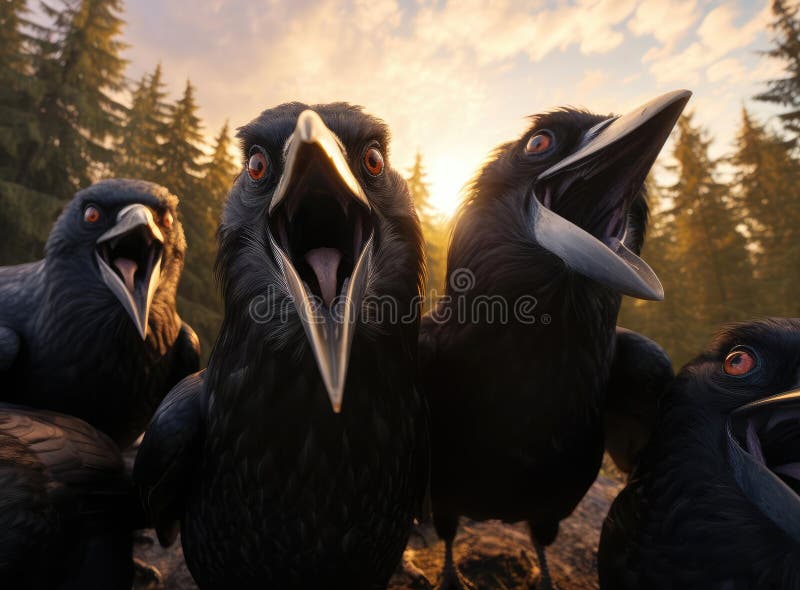 A Group of Crows Looking at the Camera Stock Photo - Image of birds ...