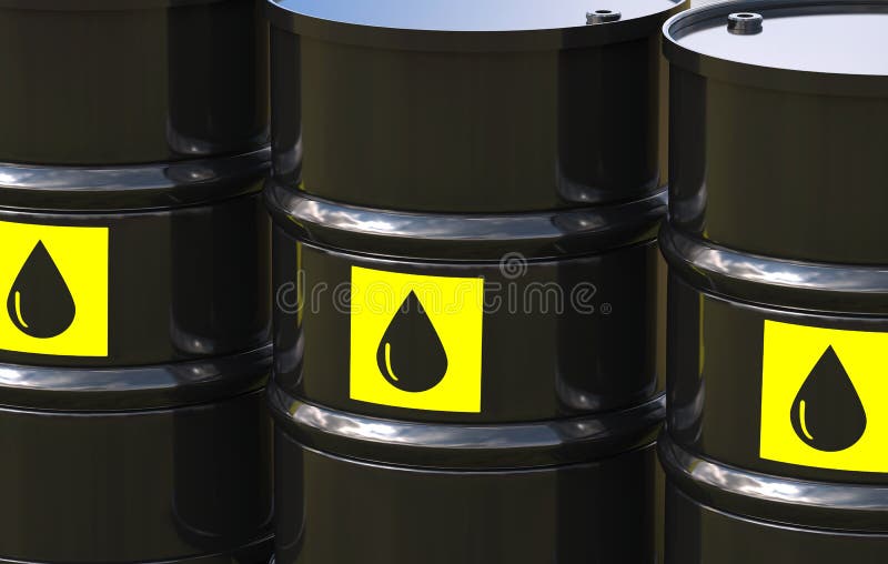 Group of Crude Oil Barrels with Yellow Label Stock Illustration ...