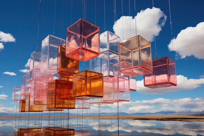A Group of Cubes Suspended from Strings in the Sky. Generative AI Image ...
