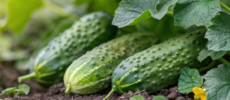 Group of Cucumbers Growing in Garden Stock Image - Image of summer ...
