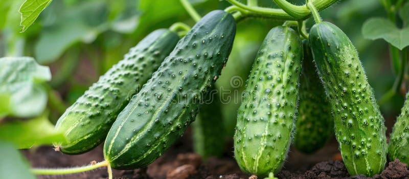 Group of Cucumbers Growing in Garden Stock Photo - Image of healthy ...