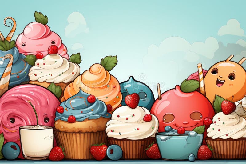 A Group of Cupcakes with Different Toppings. Birthday Card. Stock ...