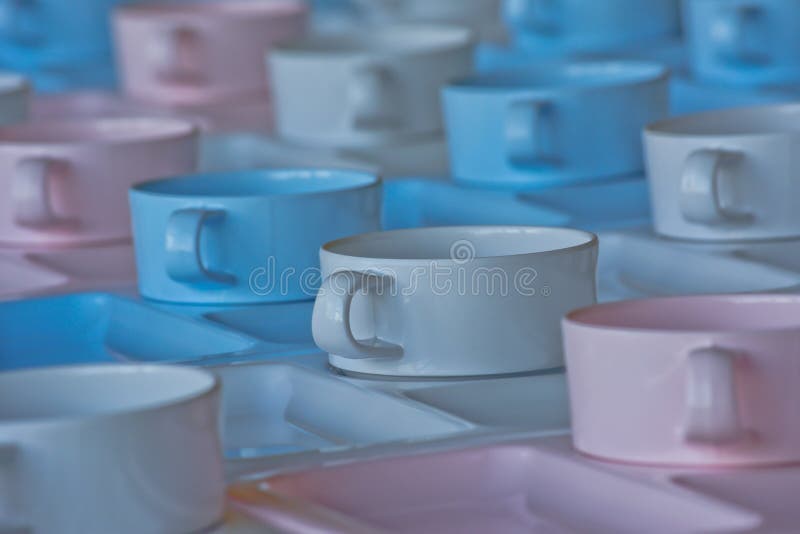 Group of Cups and Plates for Serving Stock Image - Image of time, break ...
