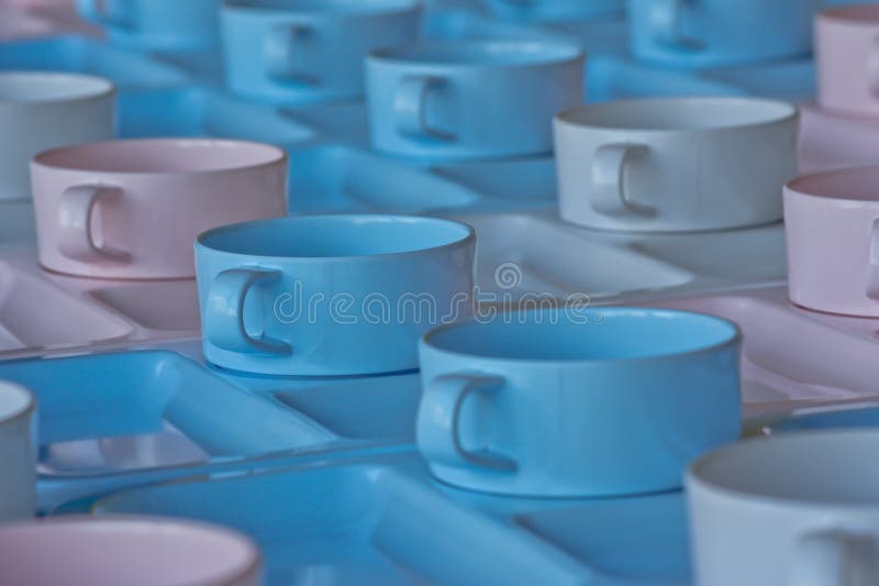 Group of Cups and Plates for Serving Stock Image - Image of break ...