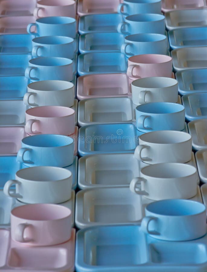 Group of Cups and Plates for Serving Stock Photo - Image of white ...