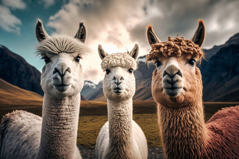 Group of Curious Alpacas Looking at the Camera Stock Illustration ...