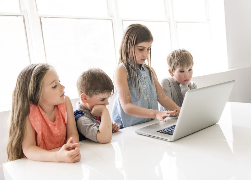 Four Children Classroom Watching Screen Learning Stock Photos - Free ...