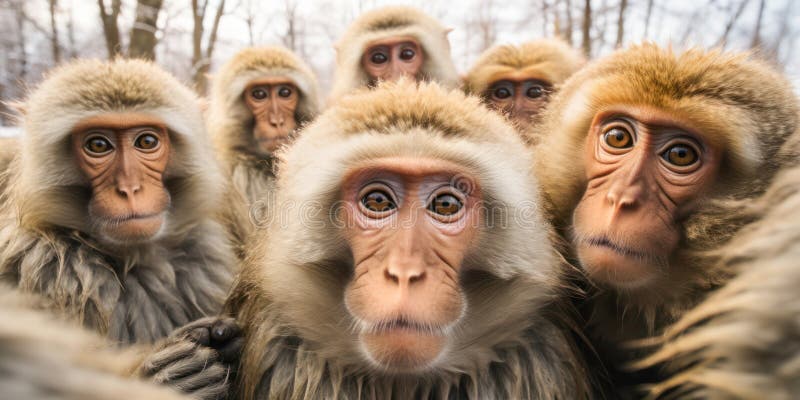 Group of Curious Monkeys Posing at Camera. Stock Illustration ...