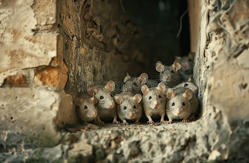 Group of Curious Rats in a Corner Inside House Wall Stock Illustration ...