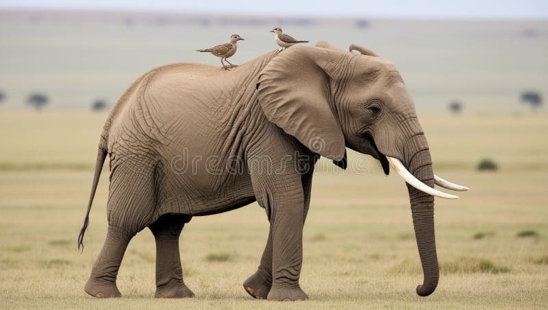 Cute Birds are Sitting on the Back of Elephant Stock Illustration ...