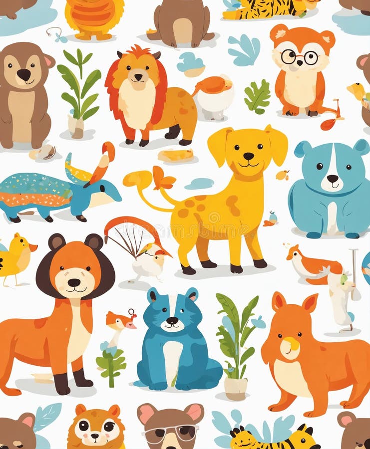 Group of Cute Cartoon Animals. Vector Illustration. Cute Animals Stock ...