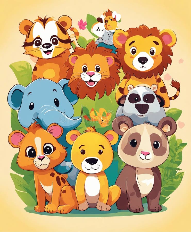 Group of Cute Cartoon Animals. Vector Illustration. Cute Animals Stock ...