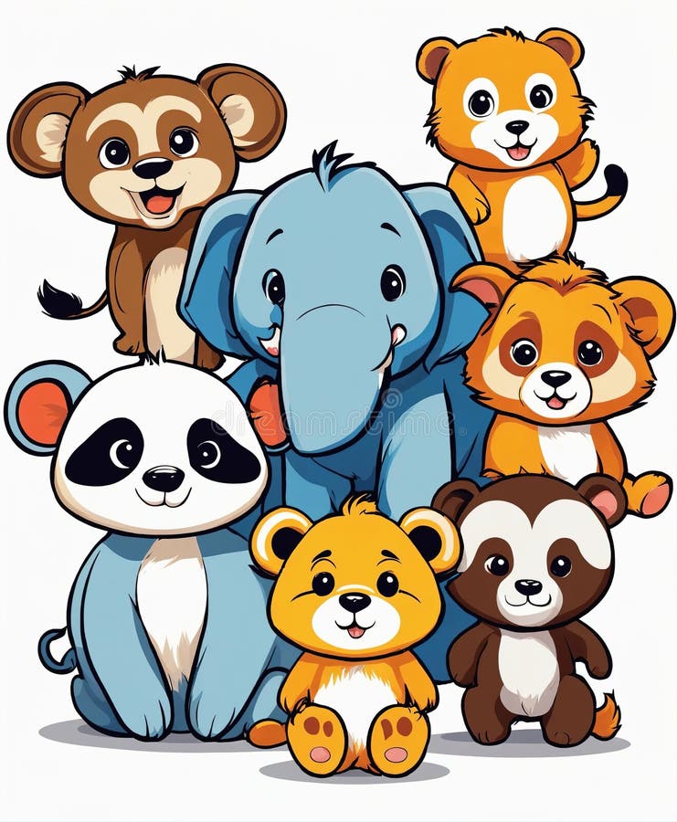 Group of Cute Cartoon Animals. Vector Illustration. Cute Animals Stock ...