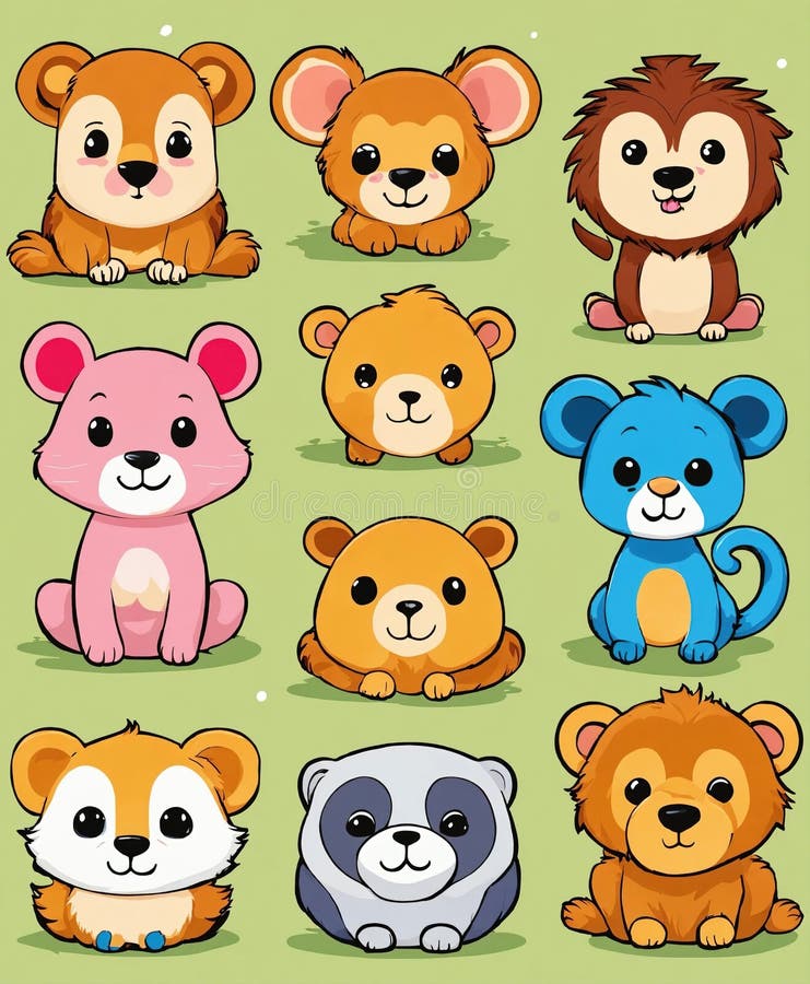 Group of Cute Cartoon Animals. Vector Illustration. Cute Animals Stock ...