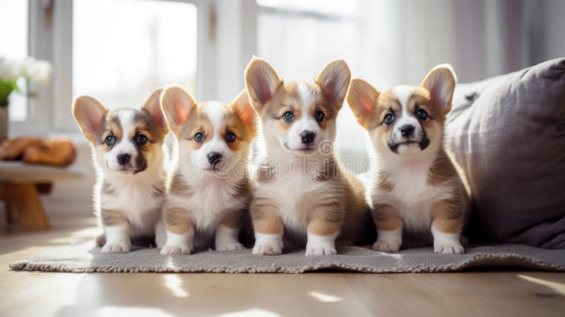 Group of Cute Corgi Puppies Stock Illustration - Illustration of ...