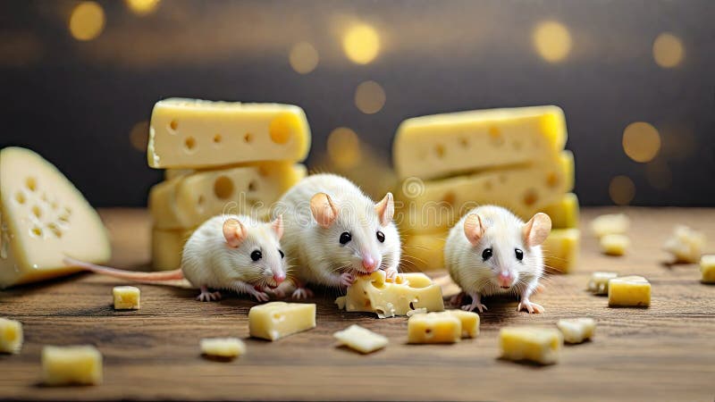 Group of Cute Little Mouse Eating Cheese. Generated with AI Stock ...