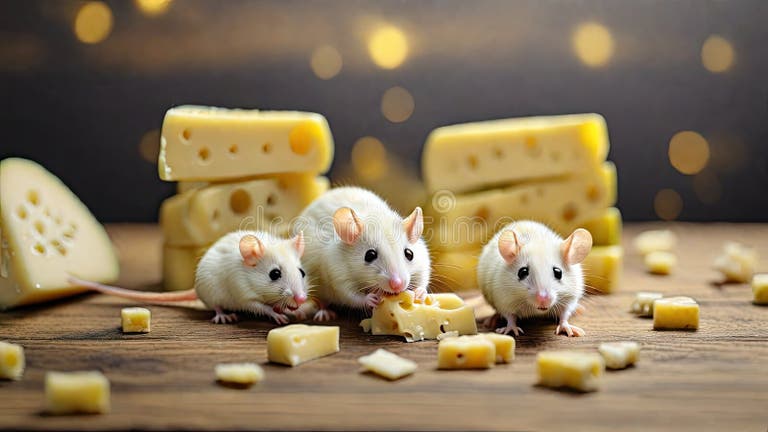 Group of Cute Little Mouse Eating Cheese. Generated with AI Stock ...