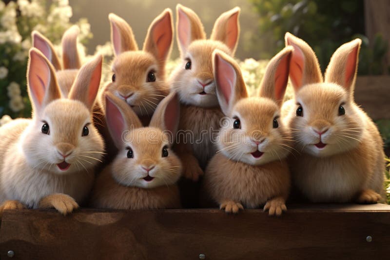 A Group of Cute Rabbits in Various Poses Stock Illustration ...