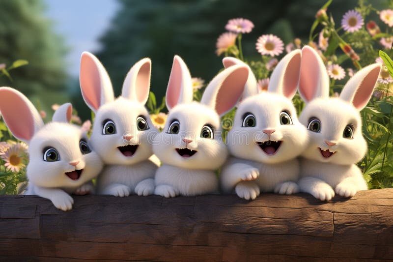 A Group of Cute Rabbits in Various Poses Stock Illustration ...