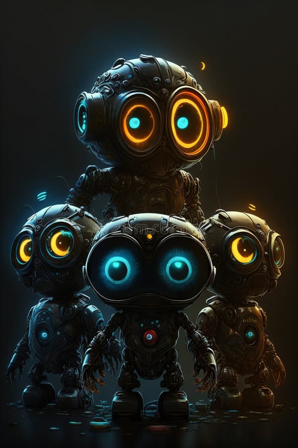A Group of Cute Robots Ready To Go Stock Illustration - Illustration of ...