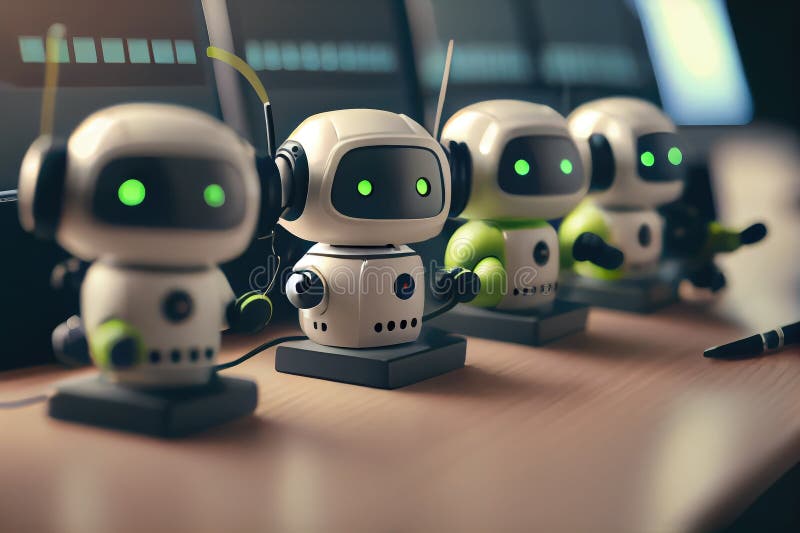 Group of Cute Small Robots on a Desk in the Office. Generative AI Stock ...