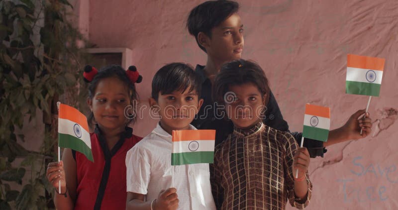 Group of Cute South Asian Children Posing with Indian Flags Stock Image ...