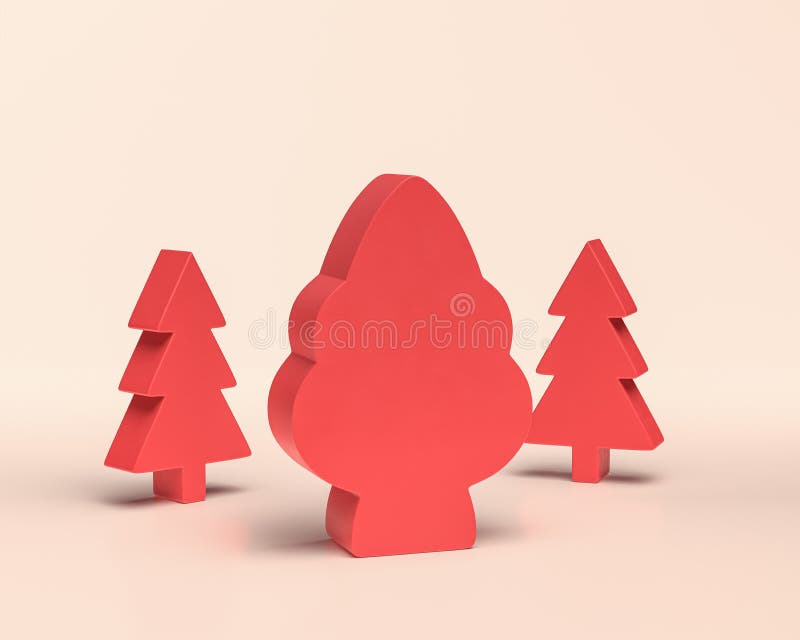 A Group of Cutout Trees, Monochrome Red Color 3d Icon Tree on White ...