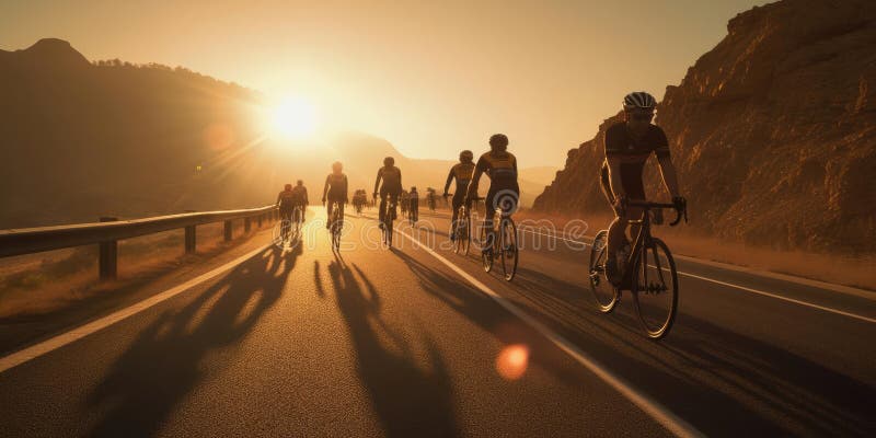 A Group of Cyclists at Sunset Stock Photo - Image of female, party ...