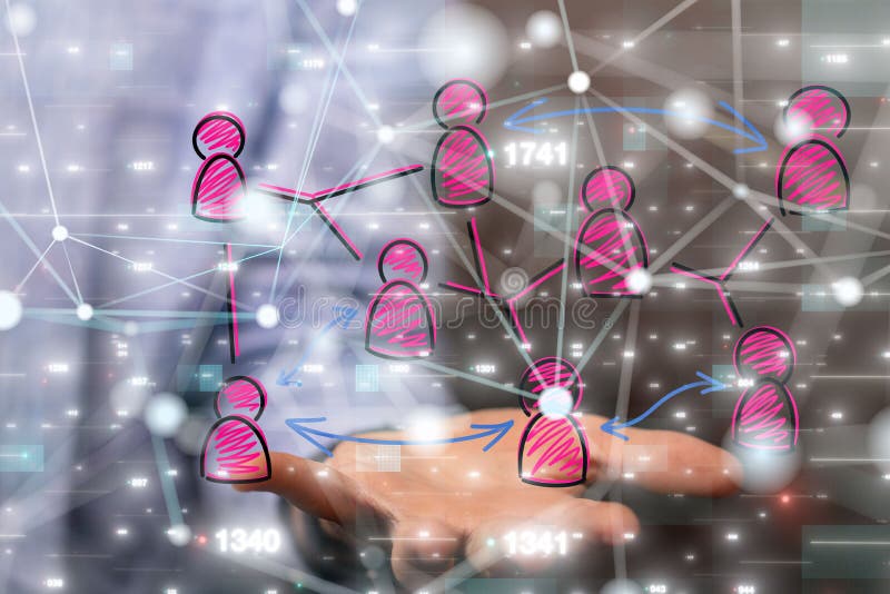 Group of 3D Rendered Profile Icons Hovering Over a Man S Hand Stock ...