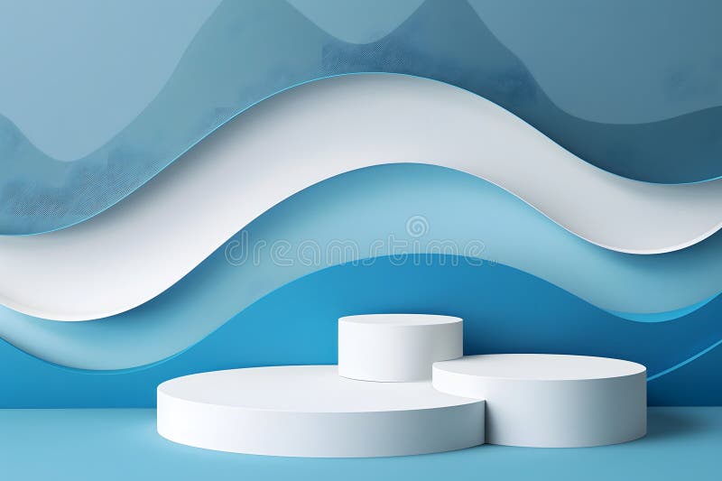 A Group of 3d White Cylindrical Podium Pedestals with a Wavy Background ...