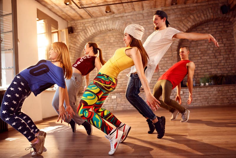 Group of Dancers Dancing Indoor Stock Photo - Image of caucasian ...