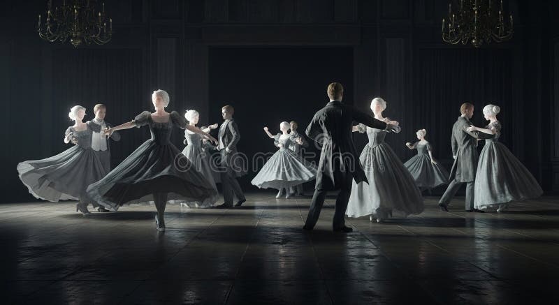 Group of Dancers Performing on a Stage in Dim Lighting. Stock ...
