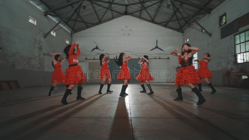 Synchronized Dance Performance in Red Dresses Stock Video - Video of ...