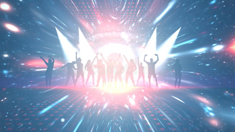 Group Dancing in a Futuristic Light Show Environment with Vibrant ...