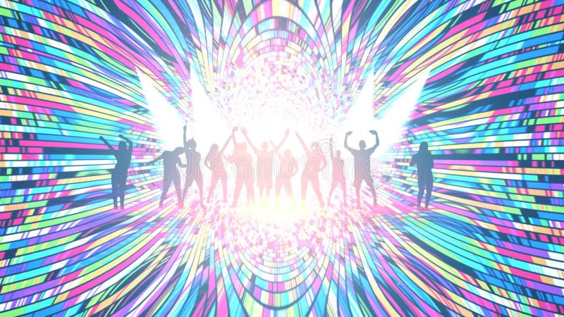 Group Dancing in a Futuristic Light Show Environment with Vibrant ...