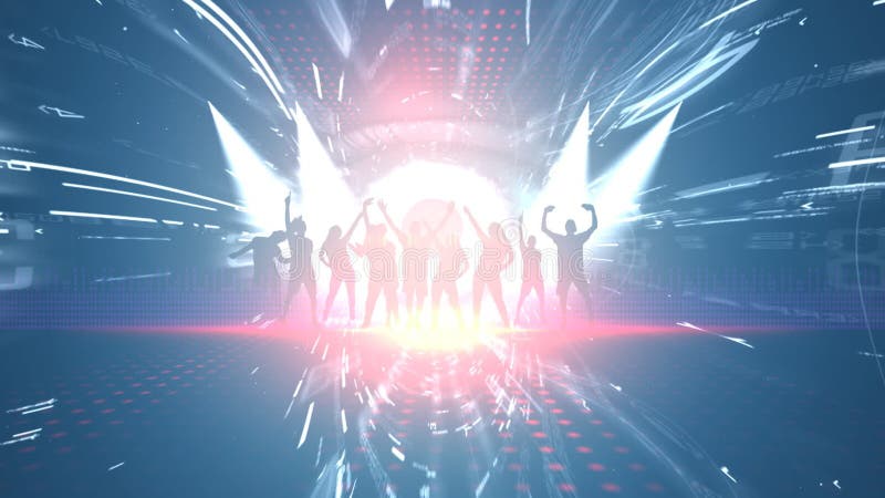 Group Dancing in a Futuristic Light Show Environment with Vibrant ...