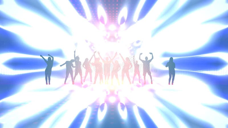 Group Dancing in a Futuristic Light Show Environment with Vibrant ...