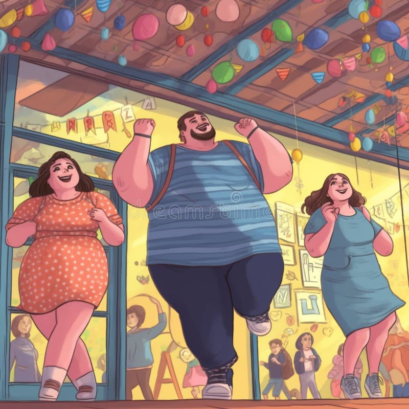 Group of Dancing Plus Size People Stock Illustration - Illustration of ...