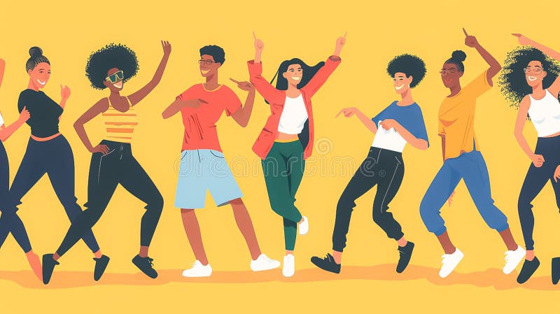 Group Dancing in a Studio a Diverse Group of People Stock Illustration ...