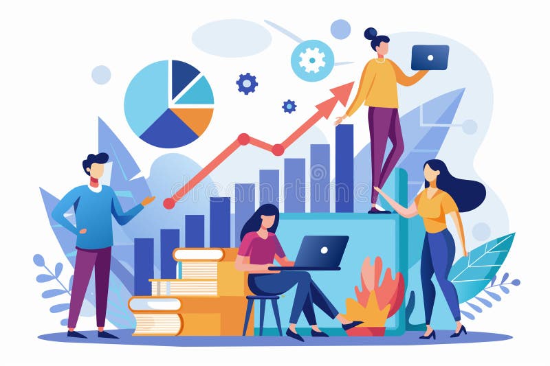 A Group of Data Analysts Collaborates on Growth Metrics Using Laptops ... A Group of Data Analysts Collaborates on Growth Metrics Using Laptops ...