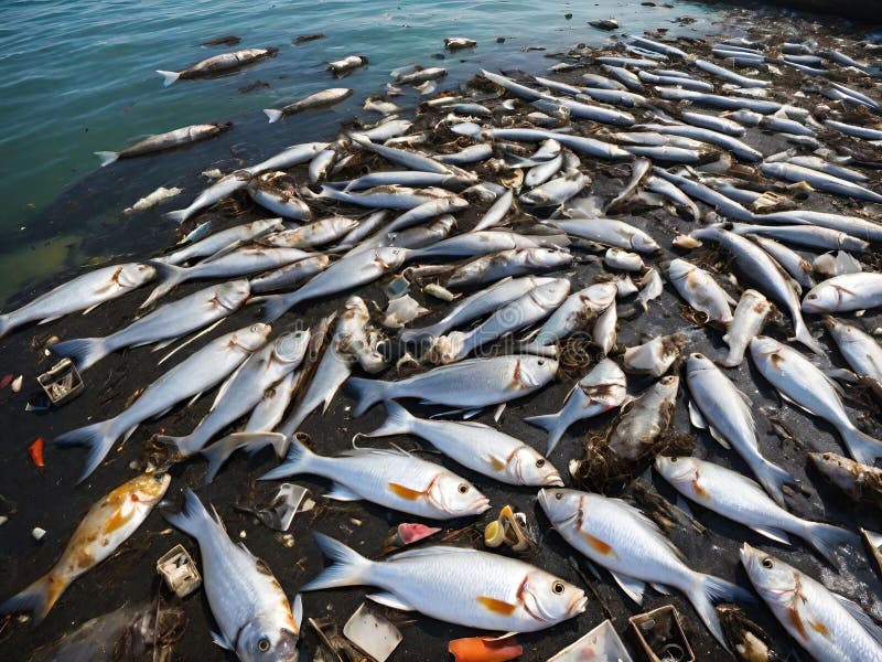 Group of Dead Fish on the Sea Stock Illustration - Illustration of ...