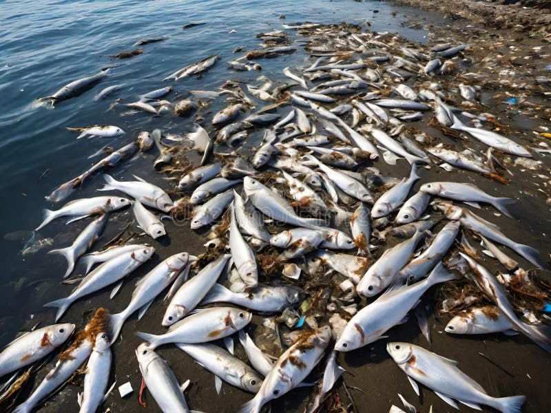 Group of Dead Fish on the Sea Stock Illustration - Illustration of blue ...