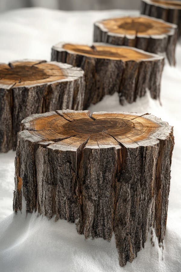 Group of Decaying Tree Stumps Covered in Snow, Perfect for Winter or ...